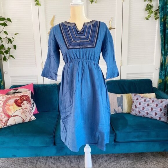 Hailey & Co. | Dresses | Hailey Co Jennea Denim Blue 0 Cotton Bohemian ...